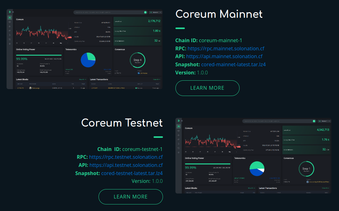 Coreum Public End-Points and Snapshots are now available. - SoloNation.io